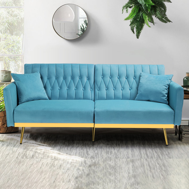 Somiya Velvet Adjustable Sleeper Sofa Bed with Tufted Design Pillows